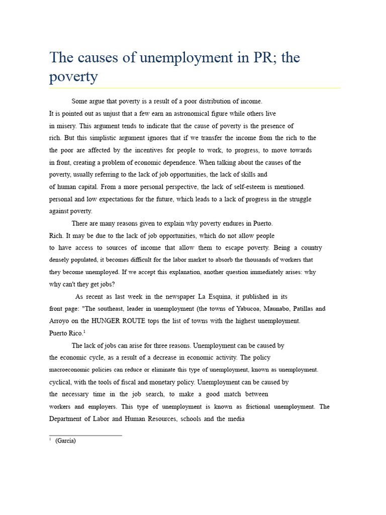 The Causes of Unemployment in PR | PDF | Unemployment | Poverty