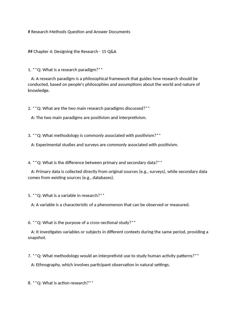 Research Methods Question and Answer Documents | PDF | Sampling ...
