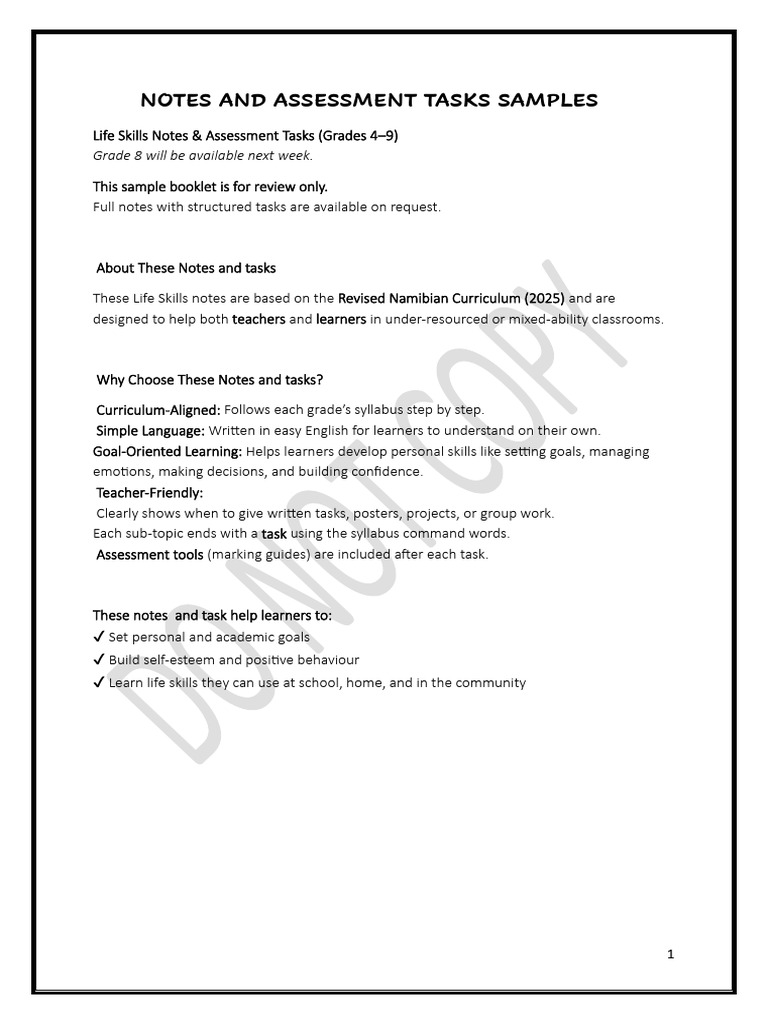 Life Skills Notes & Tasks for Grades 4-9 | PDF | Birth Control ...