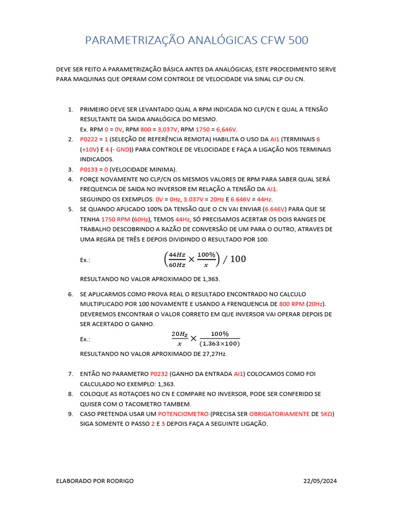 Parametrização CFW 500: Controle de Velocidade | PDF