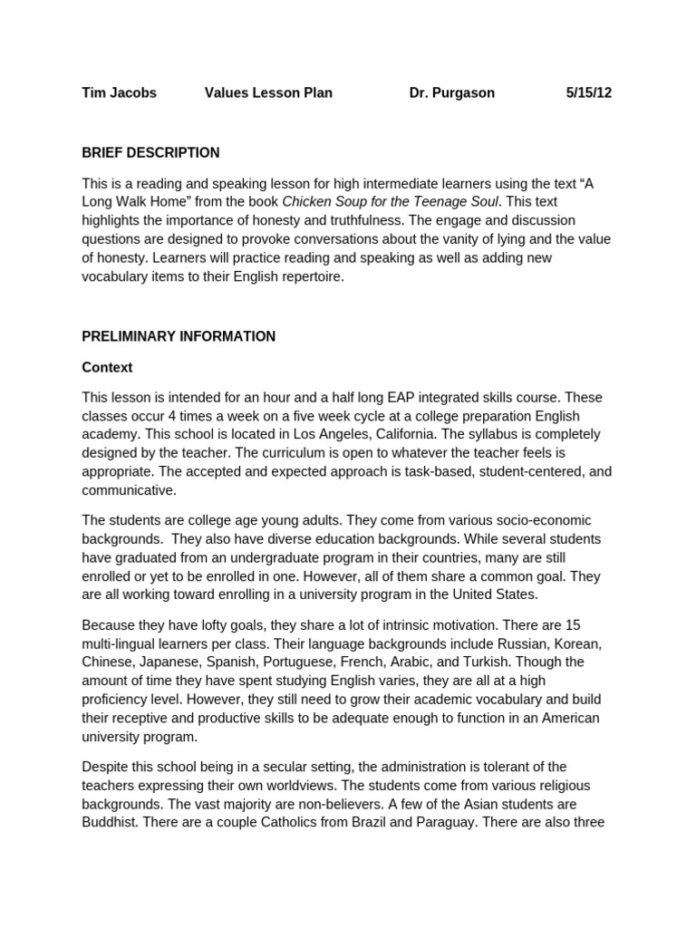 Truth Lesson Plan Revised | PDF | Vocabulary | Lie