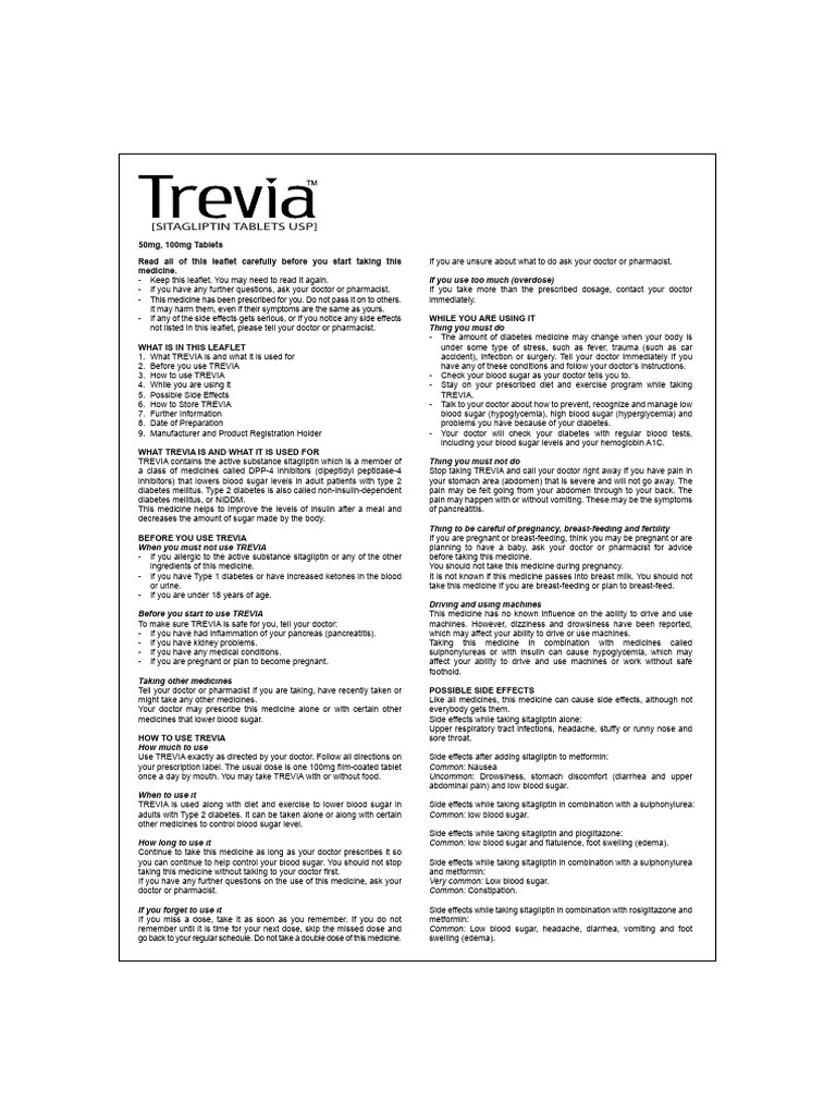 TREVIA: Sitagliptin Usage Guide | PDF | Diabetes | Hypoglycemia