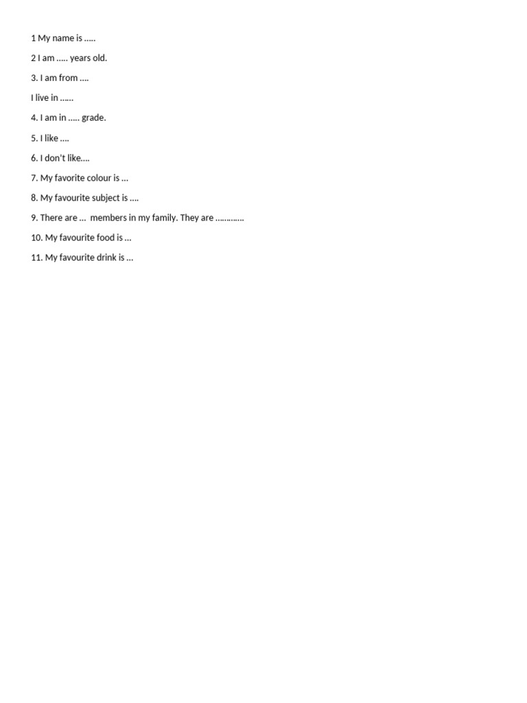 Self-Introduction for Grade 4 | PDF