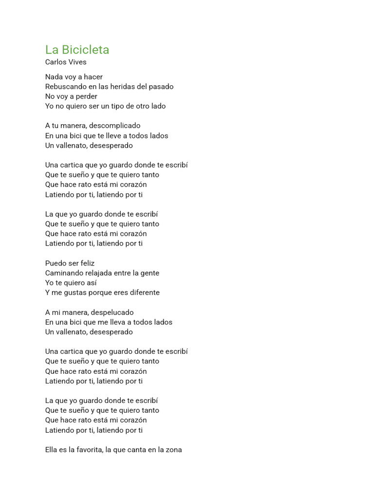 La Bicicleta - Carlos Vives | PDF