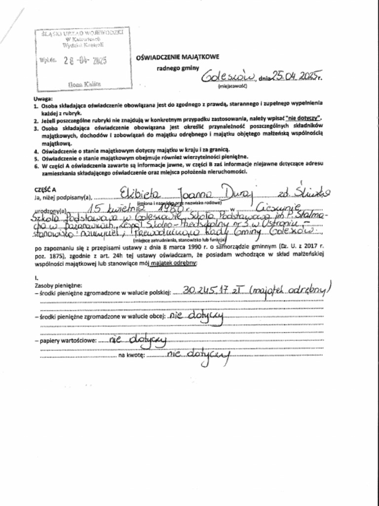 Elżbieta Duraj - Przewodnicząca Rady Gminy - Oświadczenie Majątkowe Za ...