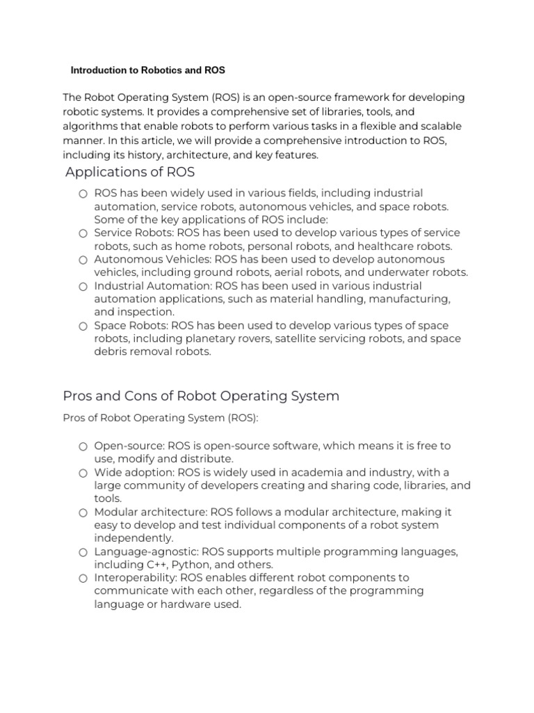 Introduction to Robot Operating System (ROS) | PDF | Robotics ...