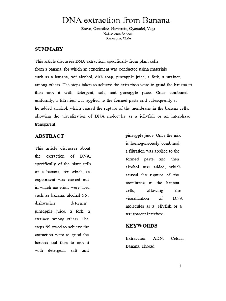 DNA Extraction from Banana Experiment | PDF | Dna | Rna
