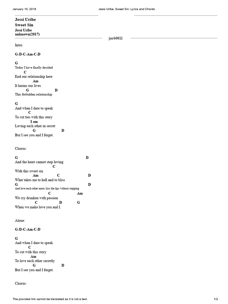 Jessi Uribe, Sweet Sin Lyrics and Chords | PDF
