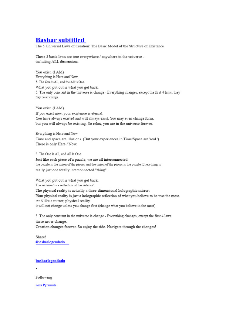 Bashar - The 5 Laws of Creation and Some Other Answers | PDF | Mars | Atlantis