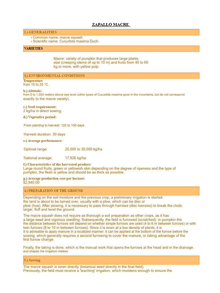Zapallo Macre | PDF | Cucurbita | Sowing