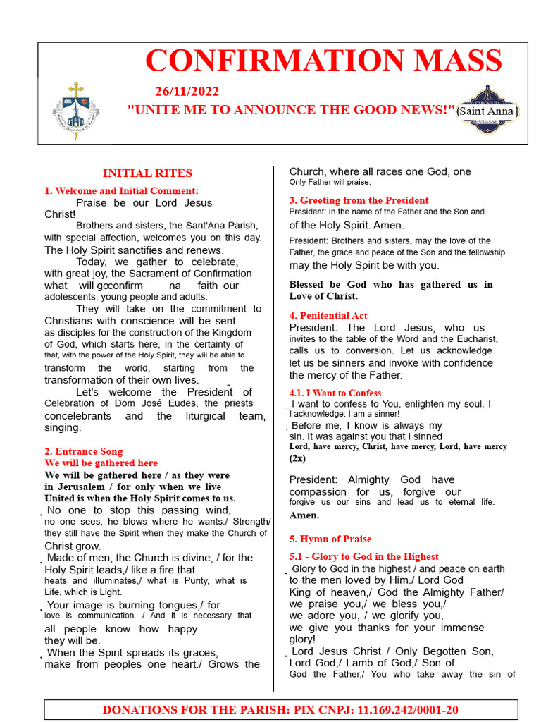 Brochure - Confirmation Mass 2022 | PDF | Confirmation | Eucharist