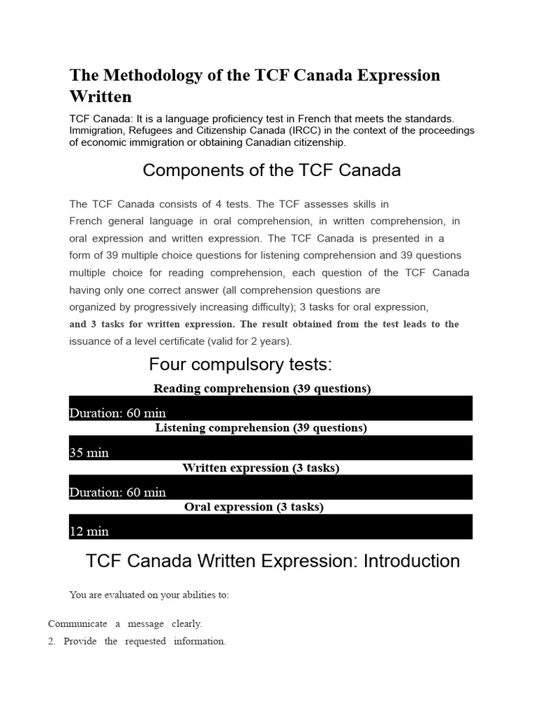 The Methodology of The TCF Canada Written Expression | PDF | Doping In ...