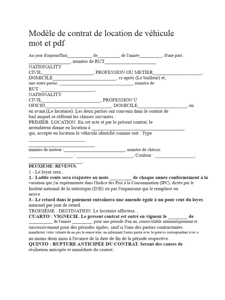 Modèle de contrat de location véhicule | PDF | Location