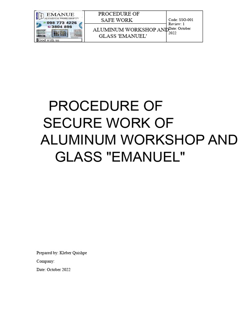 Safe Work Procedure for Aluminum Workshop | PDF | Personal Protective ...