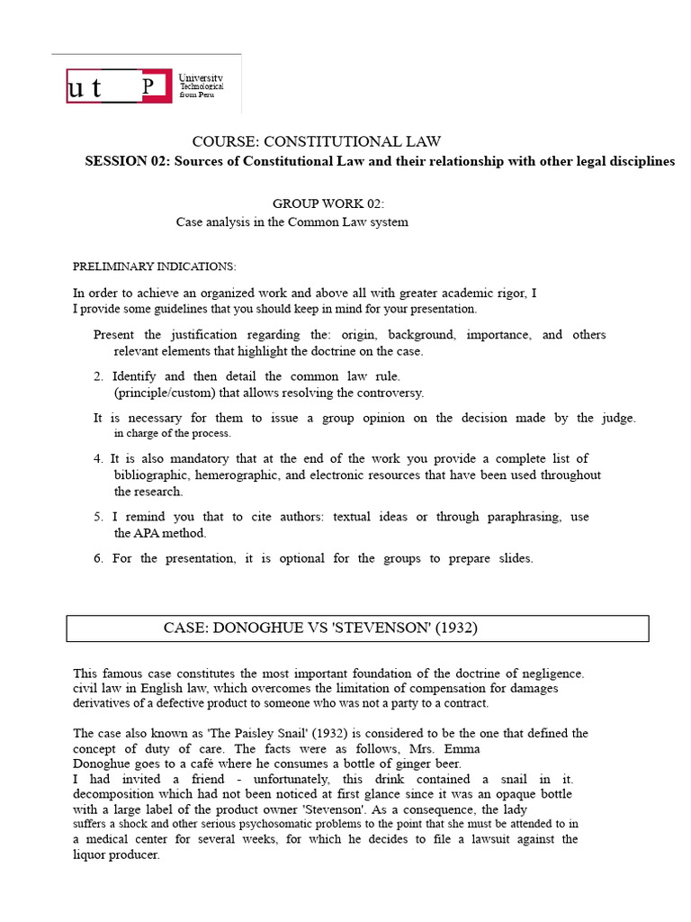 Donoghue Vs Stevenson Case | PDF | Private Law | Common Law
