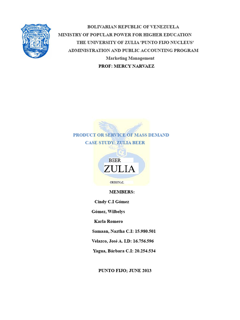 Zulia Beer: Market Analysis and Strategy | PDF | Alcoholic Beverages ...