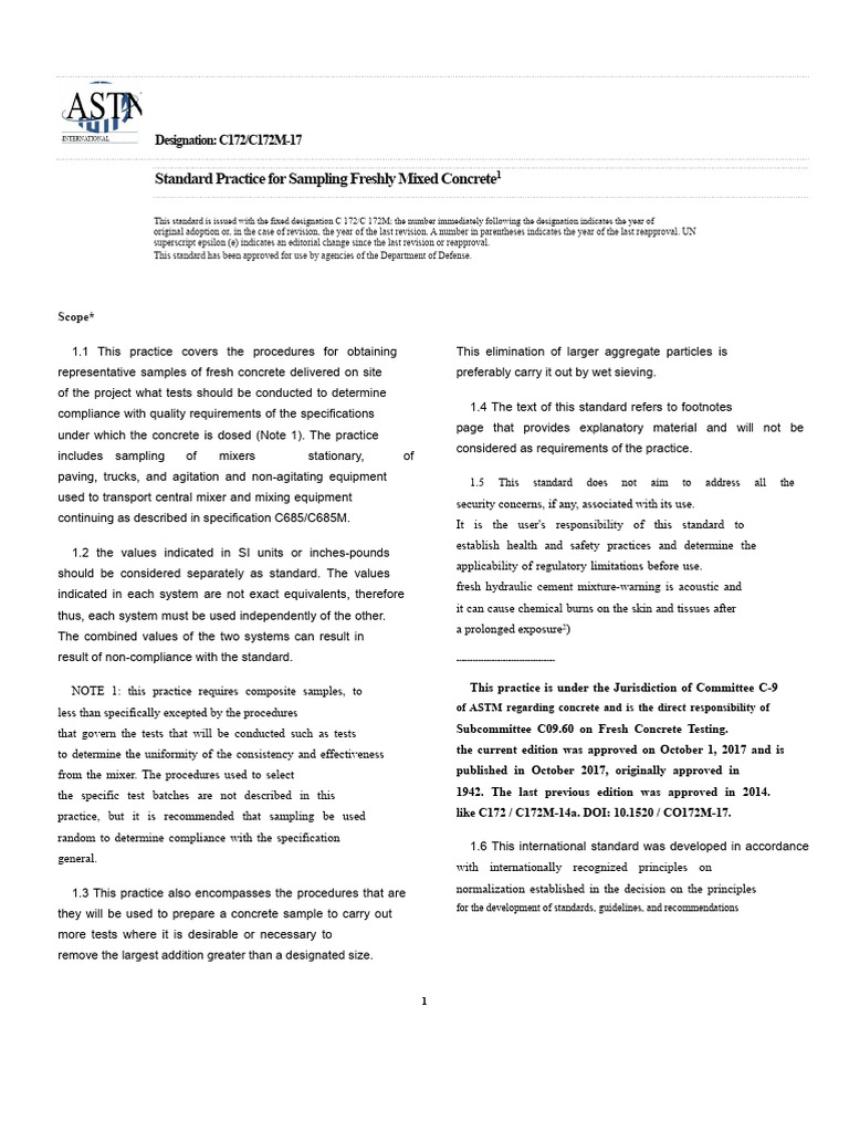 Standard Practice for Concrete Sampling | PDF | Concrete
