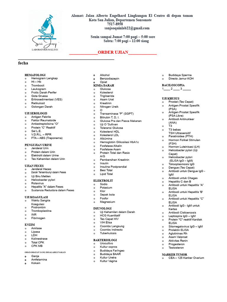 Format Bon Lab San Joaquin | PDF | Immunology | Medical Tests