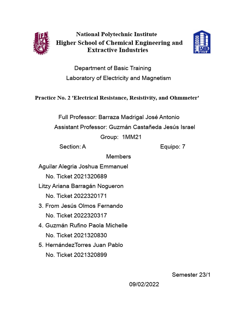 Practice 2 - Electricity and Magnetism (Laboratory) | PDF | Resistor ...