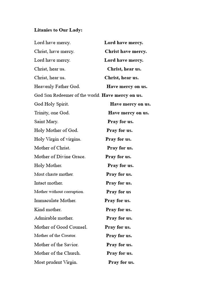 Litanies To The Virgin Mary | PDF | Mary, Mother Of Jesus | Mercy