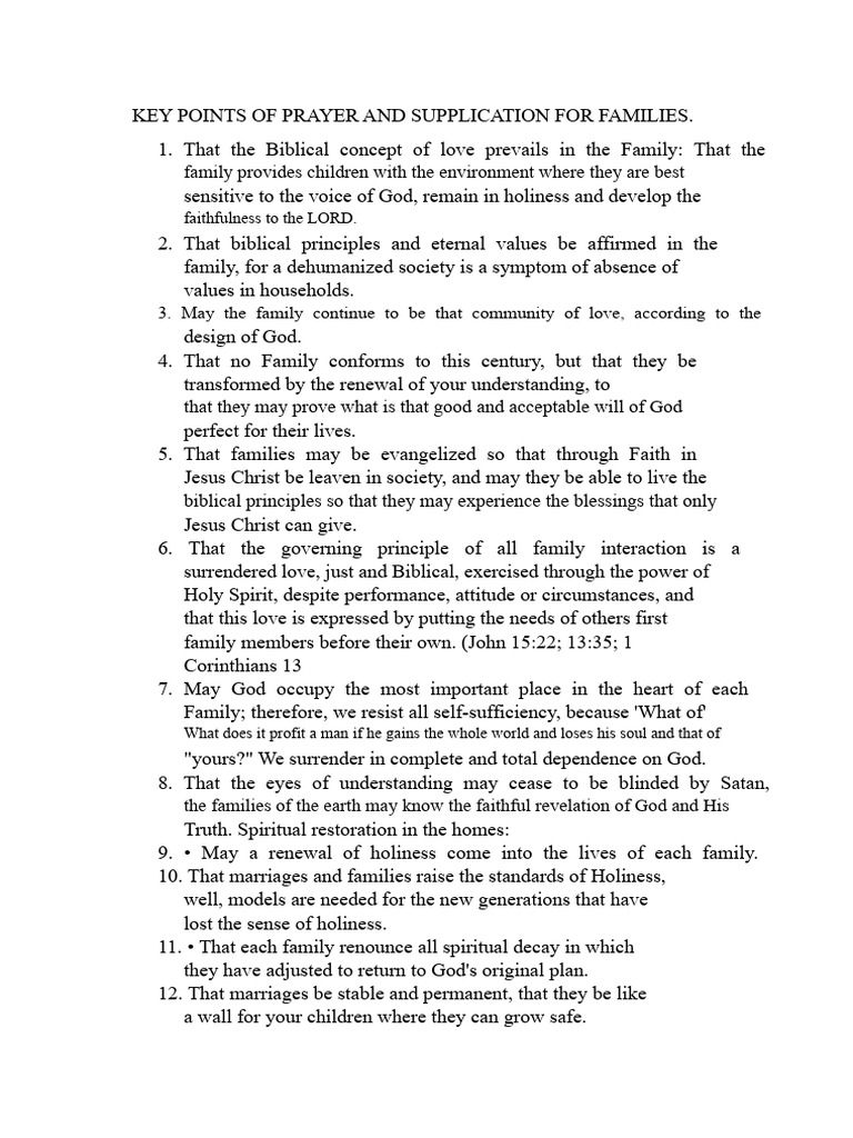 Key Points of Prayer and Supplication For Families | PDF | God In ...