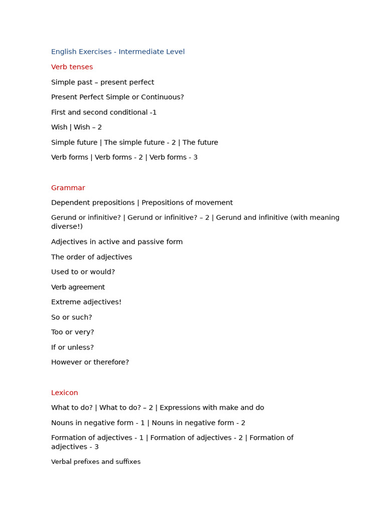Intermediate English Grammar Exercises | PDF