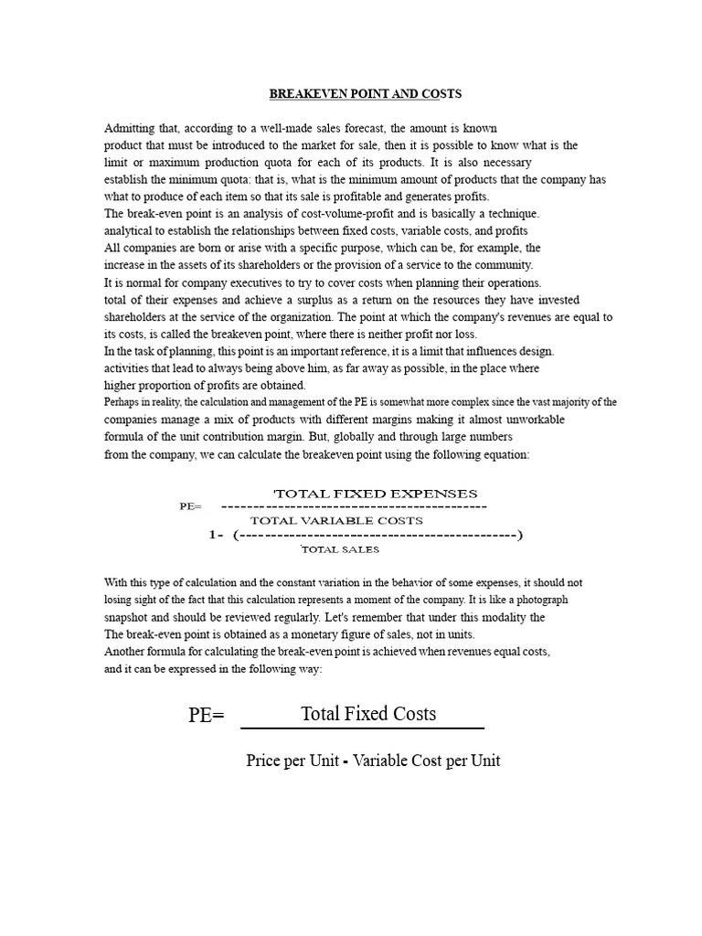 Breakeven Point Analysis and Costs | PDF | Economies | Management ...