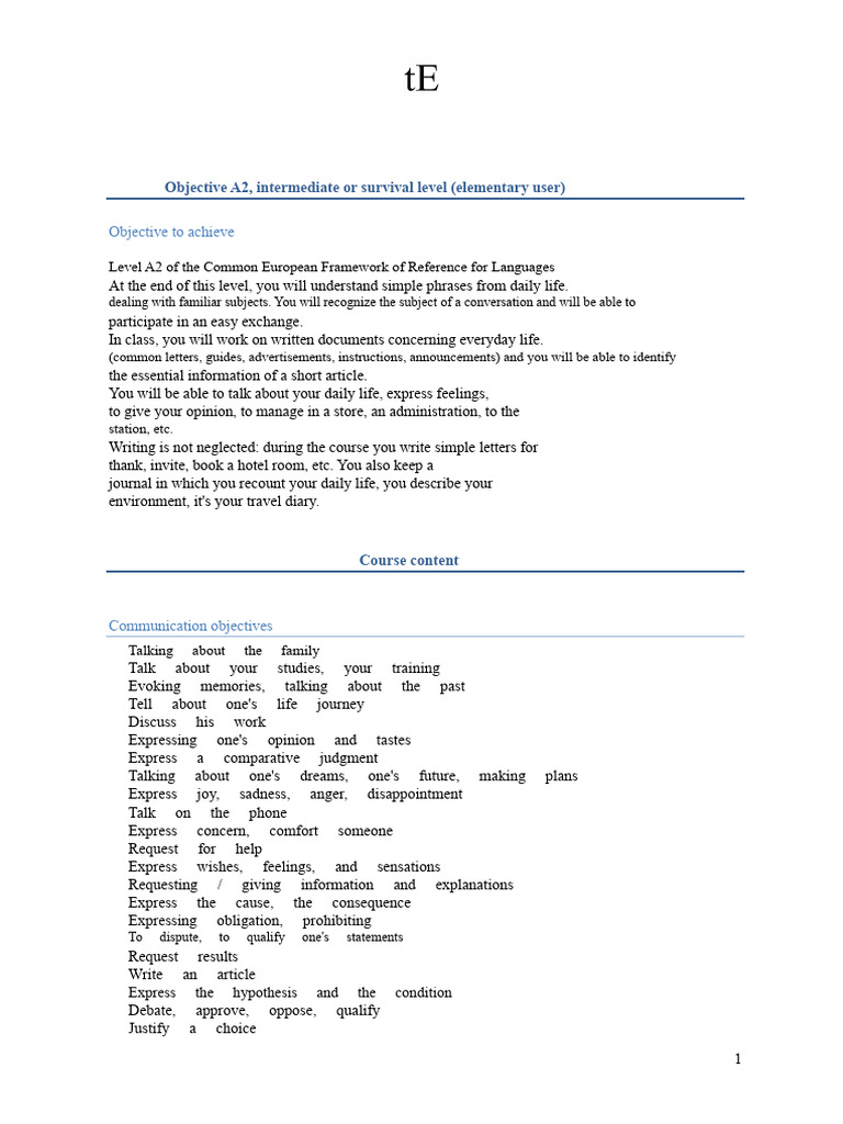 A2 French Language Course Overview | PDF | Syntax | Languages