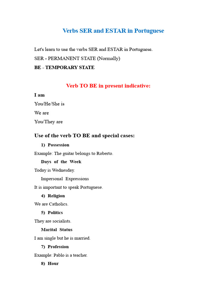 Verb To Be in Portuguese | PDF