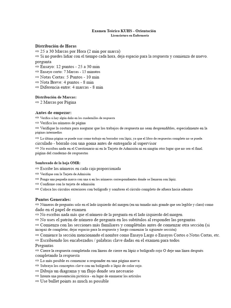 Guía de Examen Teórico KUHS Enfermería | PDF