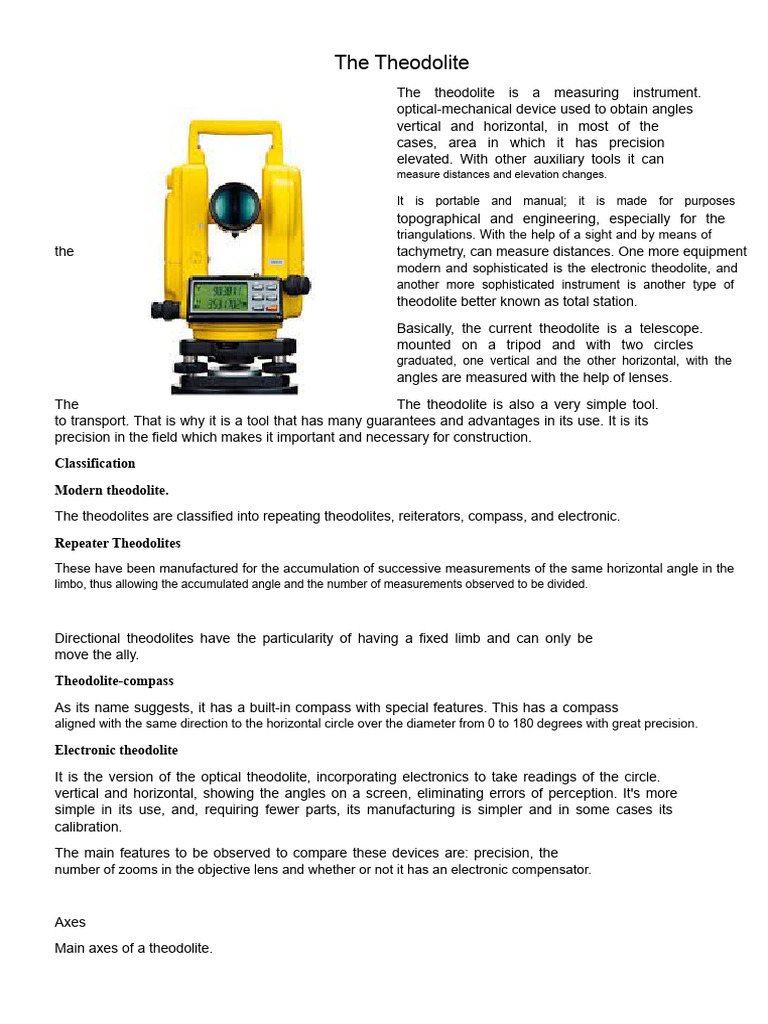 Theodolite: Measuring Angles & Distances | PDF | Rotation