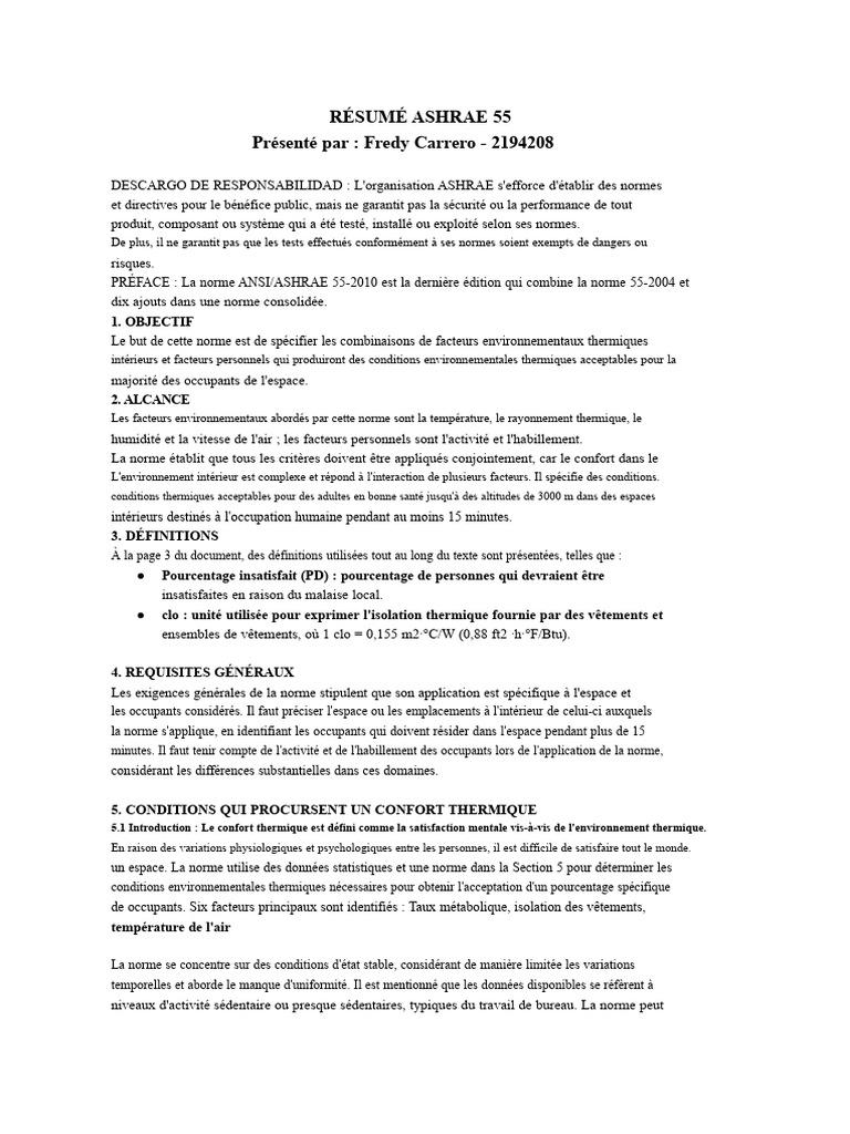 Norme ASHRAE 55-2004 : Confort thermique | PDF | Température ...