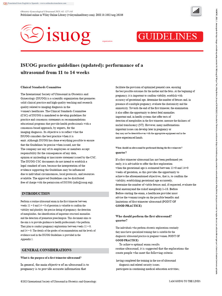 ISUOG Practice Guidelines: Updated Performance of 11-14 Week Ultrasound ...