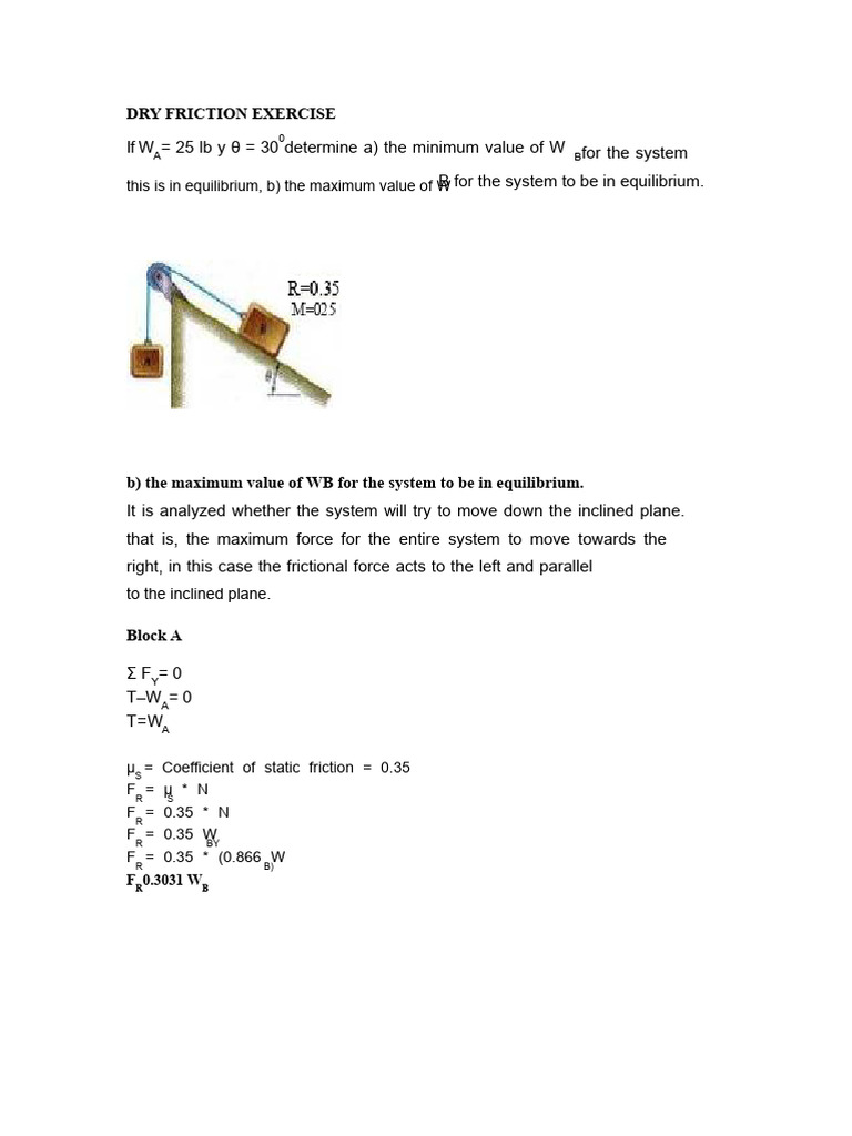 Dry Friction Exercise | PDF