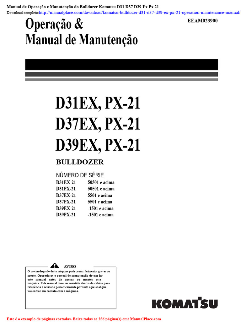 Manual de Operação e Manutenção Do Bulldozer Komatsu D31 D37 D39 Ex PX ...