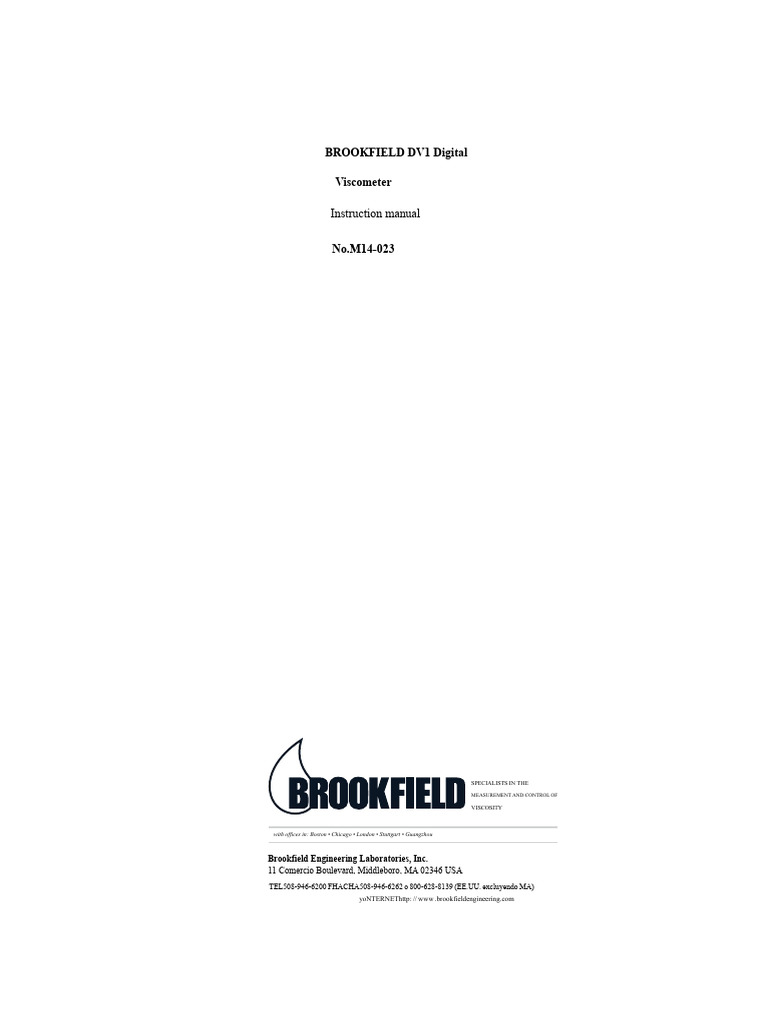 Brookfield DV1 Viscometer Manual | PDF | Temperature | Viscosity