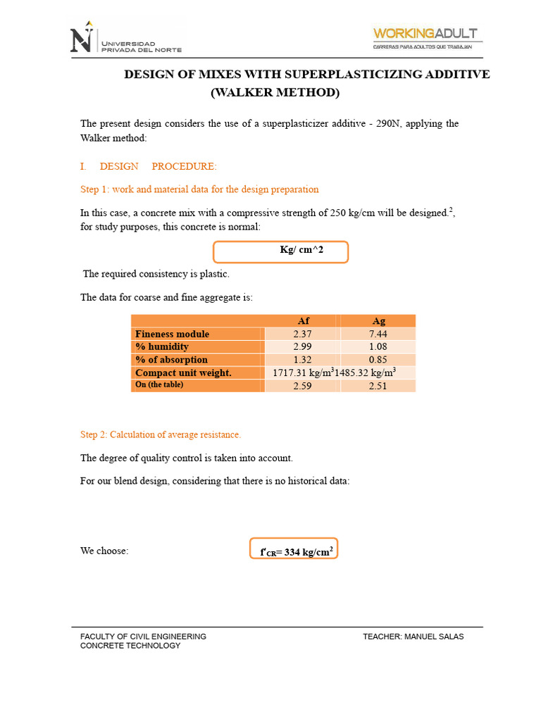 Mix Design - Walker Method Using Superplasticizer Additive | PDF ...