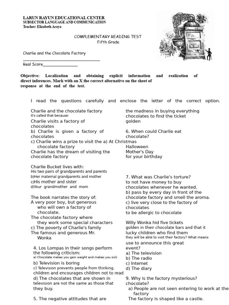 Test of The Book Charlie and The Chocolate Factory | PDF | Chocolate