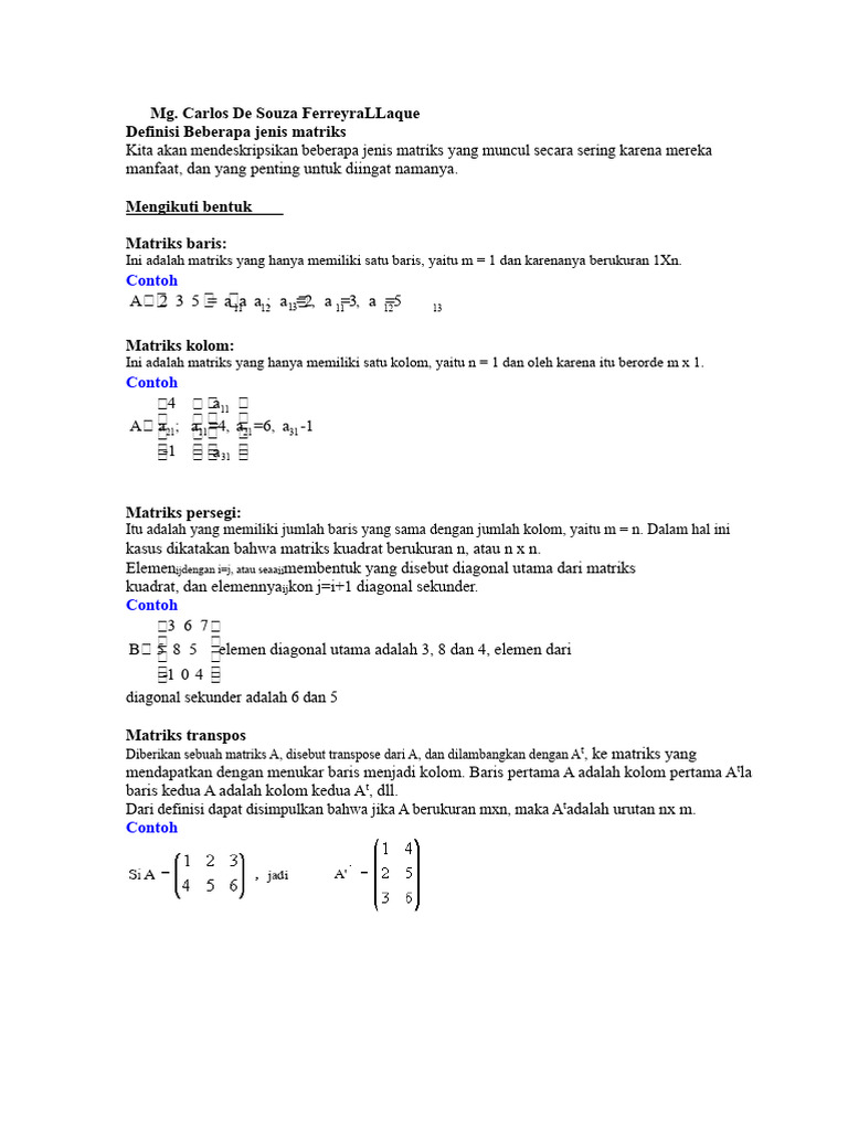 Jenis-Jenis Matriks dalam Matematika | PDF