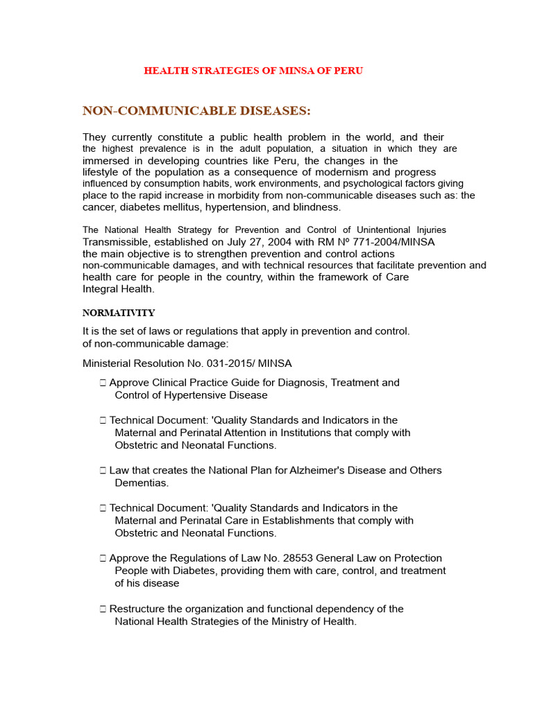 Health Strategies of Minsa of Peru | PDF | Non Communicable Disease ...