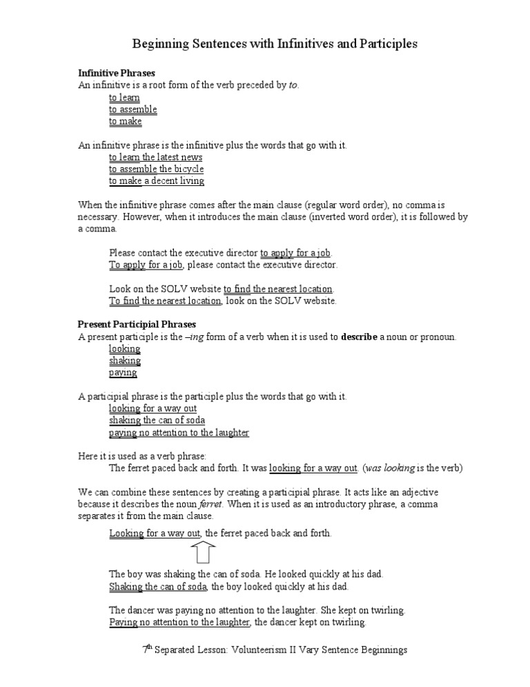 Starting Sentences with Infinitives & Participles | PDF | Poetry