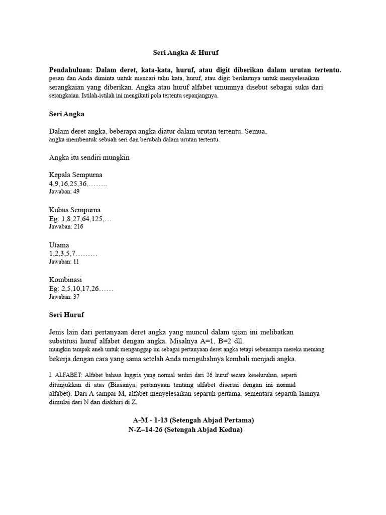 Seri Angka & Huruf | PDF