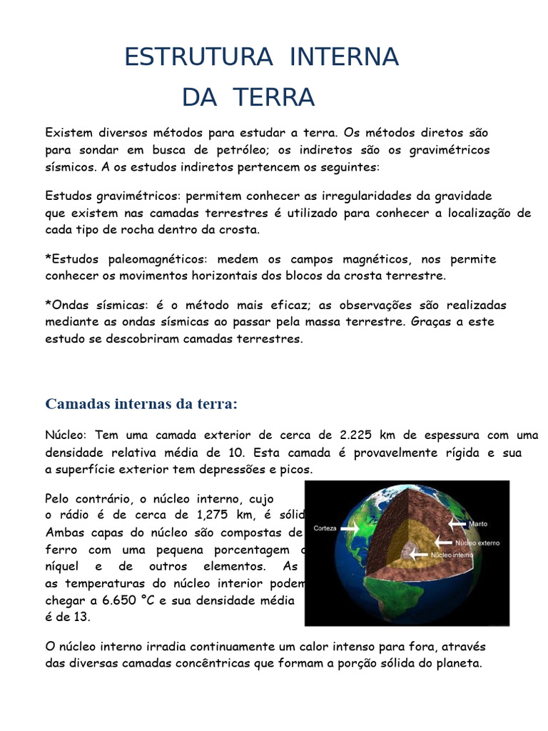 Estrutura Interna Da Terra | PDF | Terra | Crosta (Geologia)