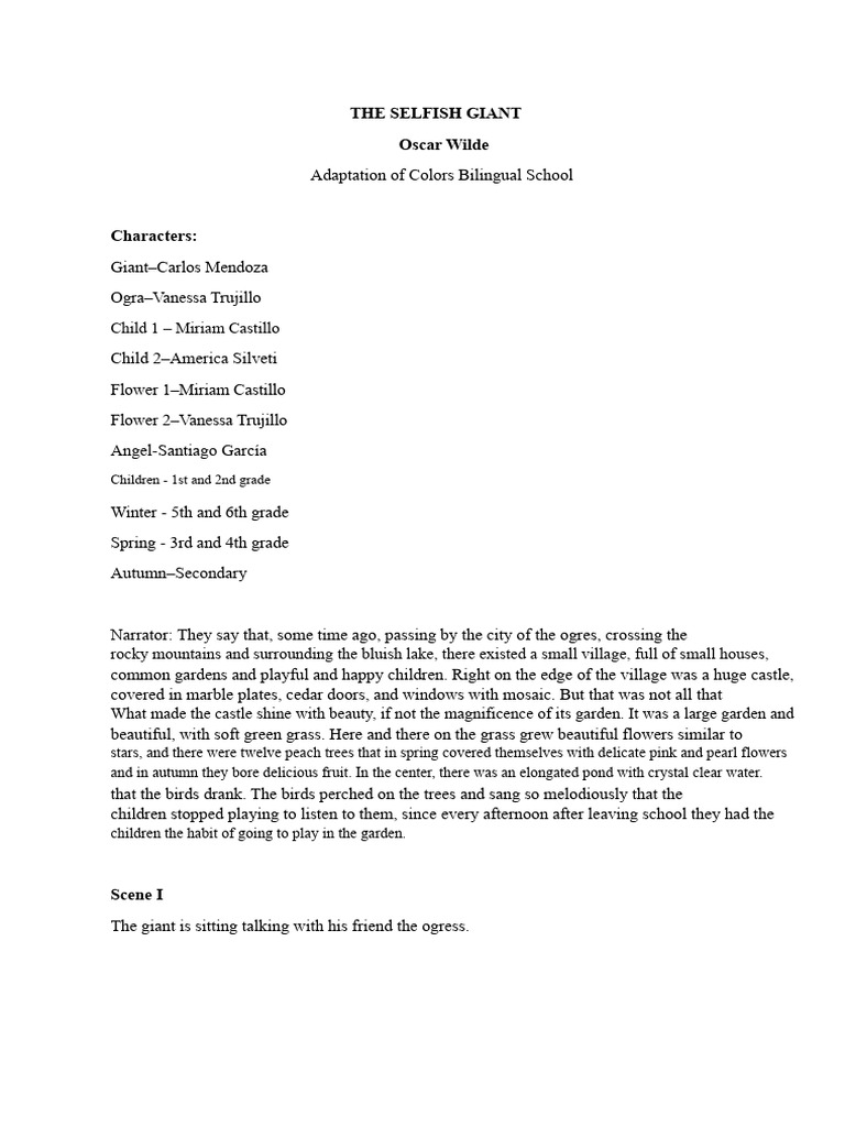 The Selfish Giant: A Play Script | PDF | The Happy Prince And Other Tales
