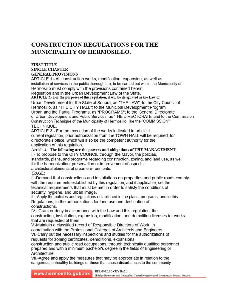 Hermosillo Construction Regulations Guide | PDF | Road | Zoning