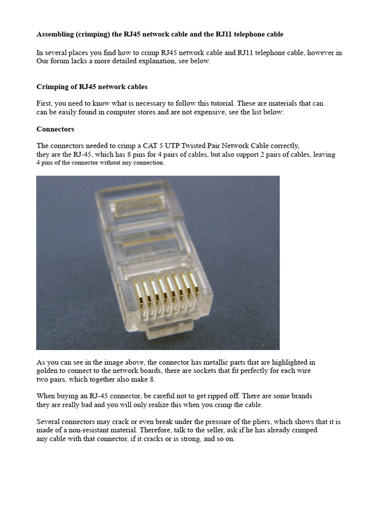 How to Crimp RJ45 and RJ11 Cables | PDF | Electrical Connector ...