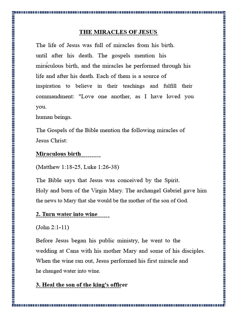 Miracles of Jesus: A Comprehensive Guide | PDF | Jesus | New Testament ...