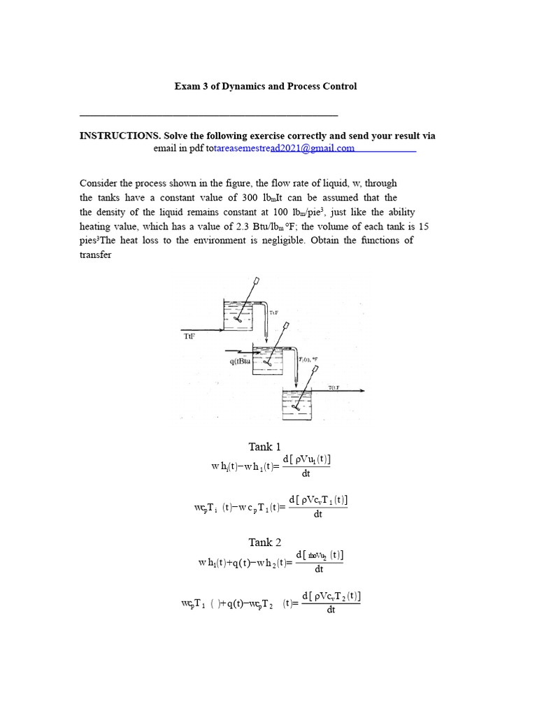 Solved Exam 3 of Dynamics and Process Control | PDF | Equations ...