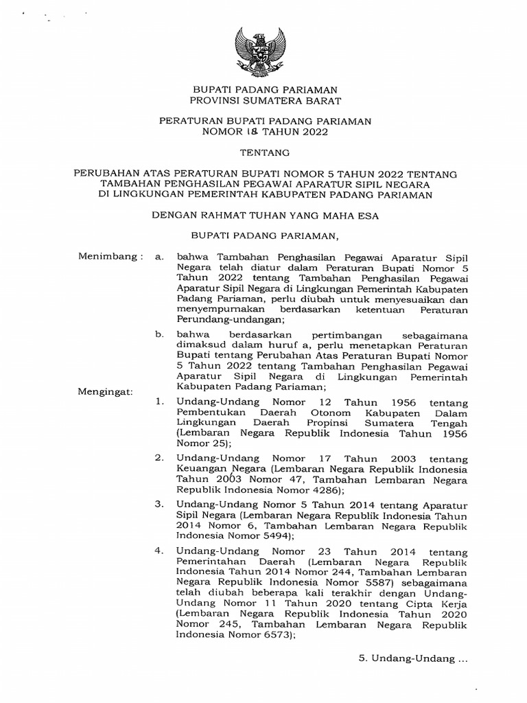 Perbup TPP 2 Nomor 18 Tahun 2022 | PDF