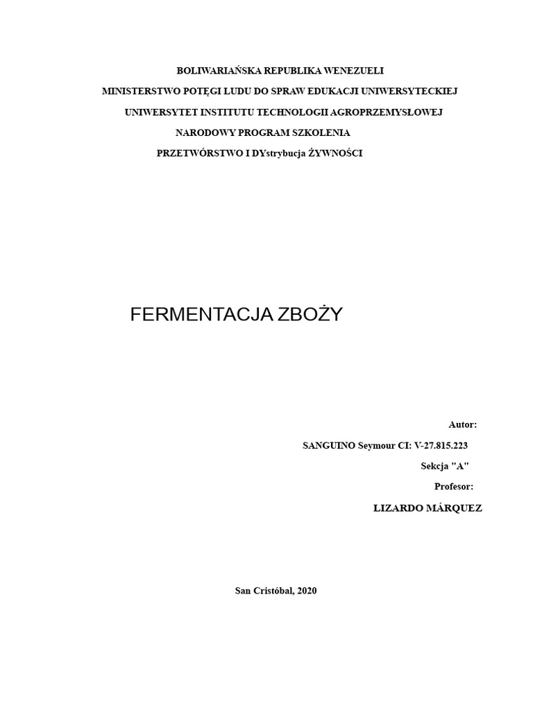 Fermentacja Zboży | PDF